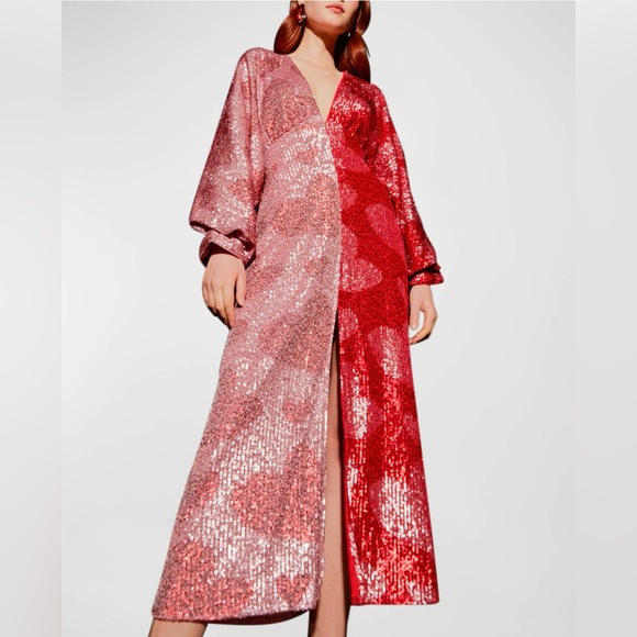 FARM Rio | Dresses | Farm Rio Hearts Sequin Puffsleeve Midi Dress ...